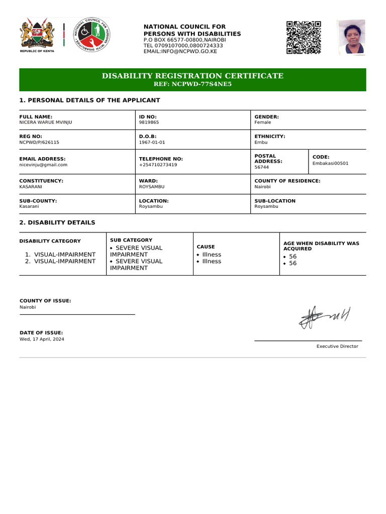 Disability Registration Certificate | PDF