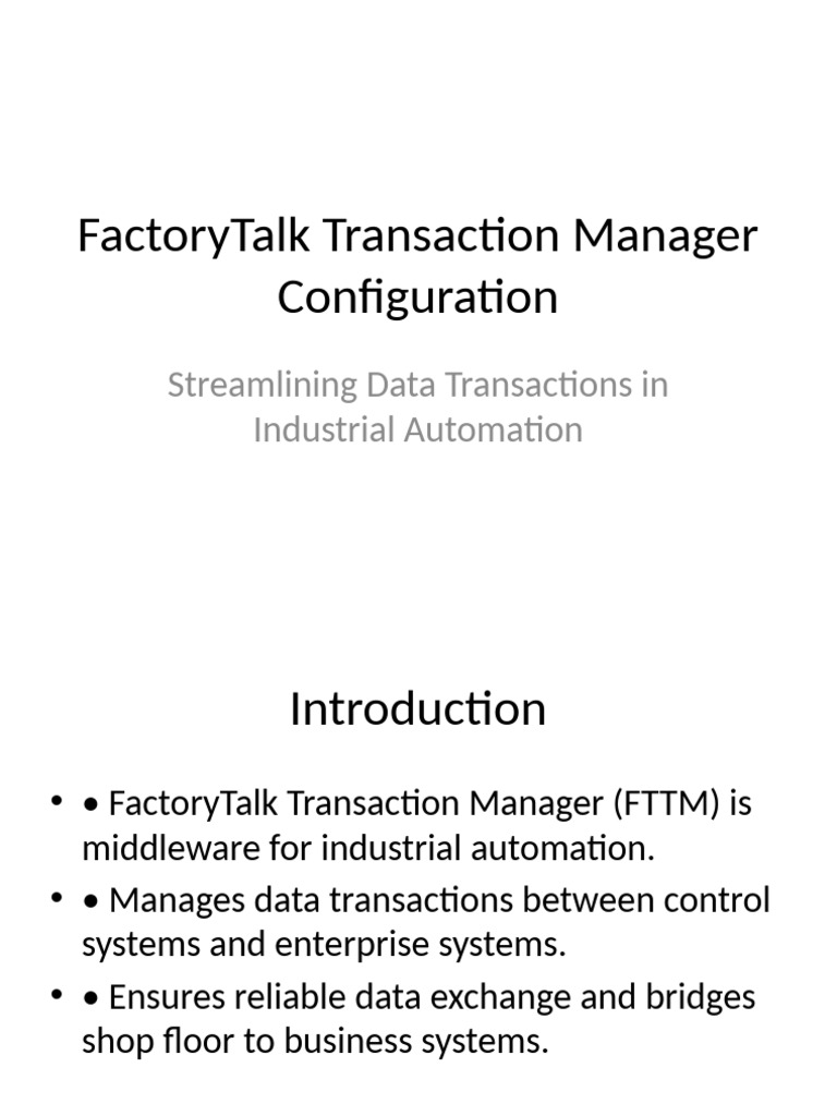 FactoryTalk Transaction Manager Configuration With Placeholders | PDF