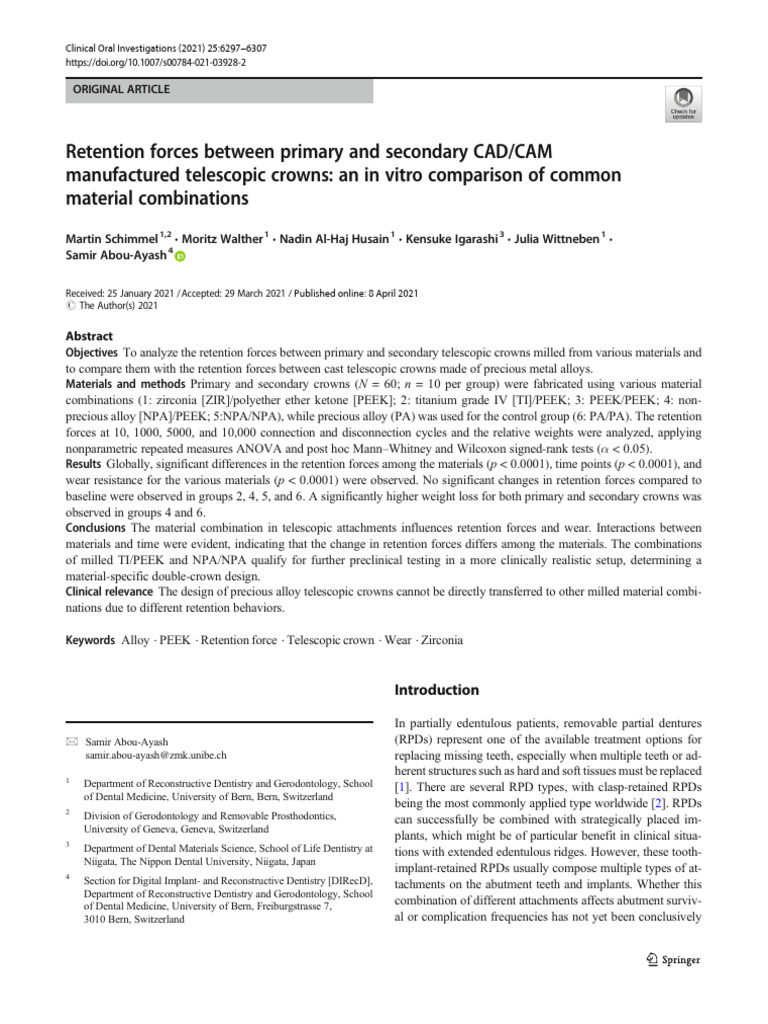 Retention Forces Between Primary and Secondary CAD - CAM Manufactured ...