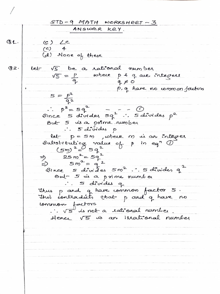STD-9 Math Worksheet Solutions | PDF
