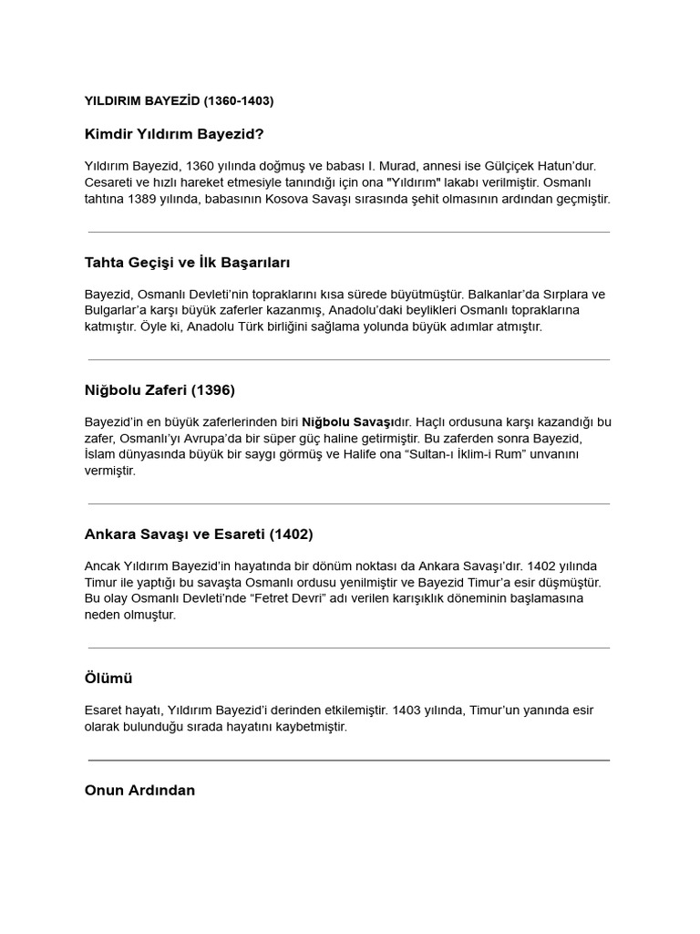 YILDIRIM BAYEZİD (1360-1403) | PDF