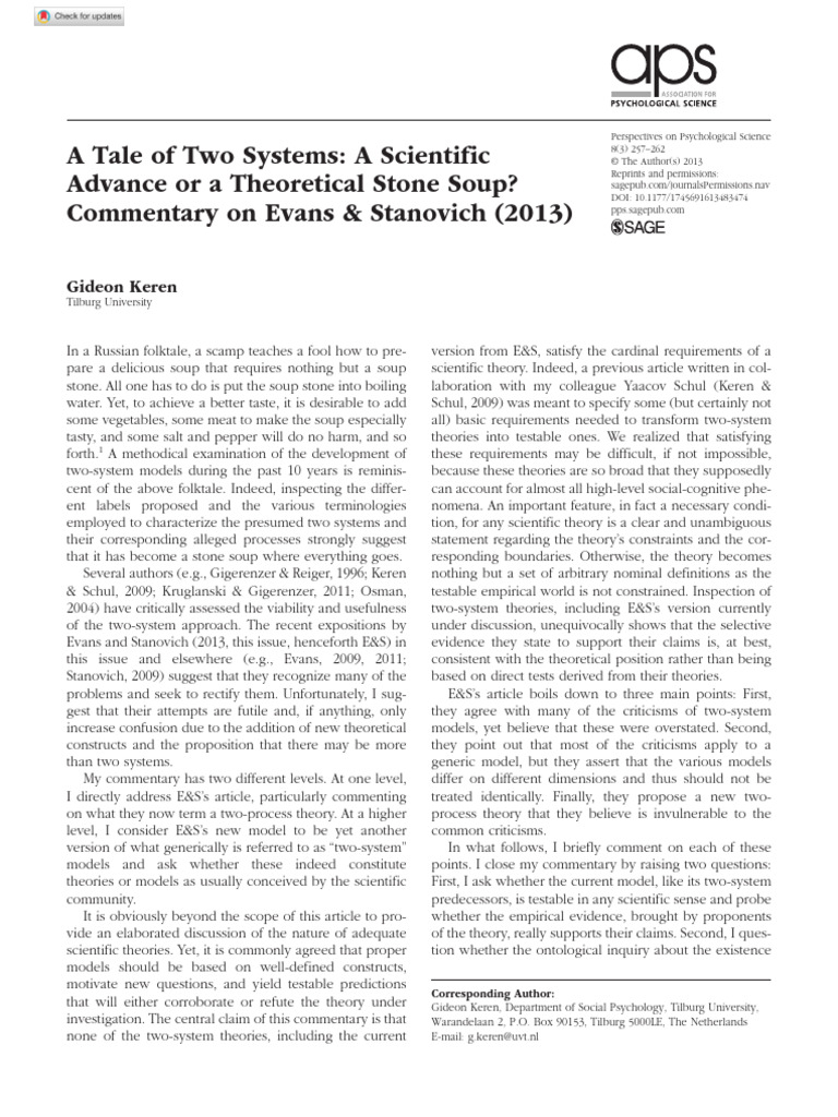 A Tale of Two Systems - A Scientific Advance or A Theoretical Stone ...