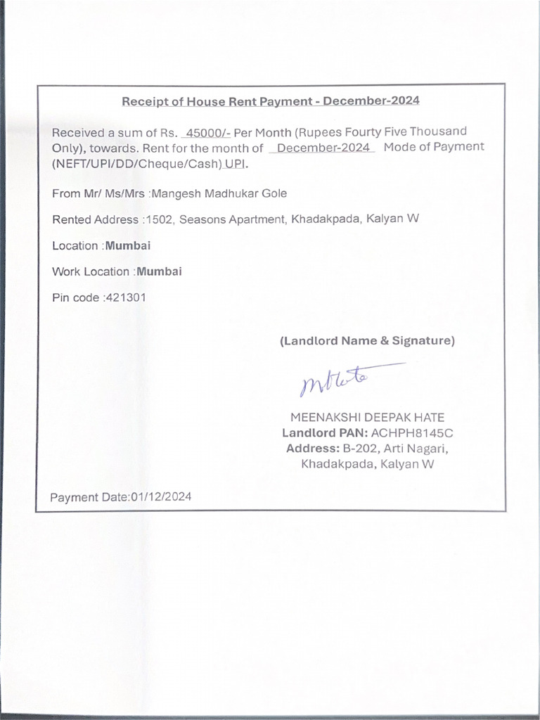 Rent Receipts-Dec | PDF