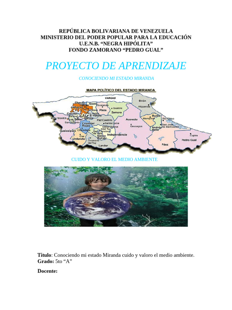 Proyecto de Aprendizaje: Estado Miranda | PDF | Aprendizaje | Entorno ...