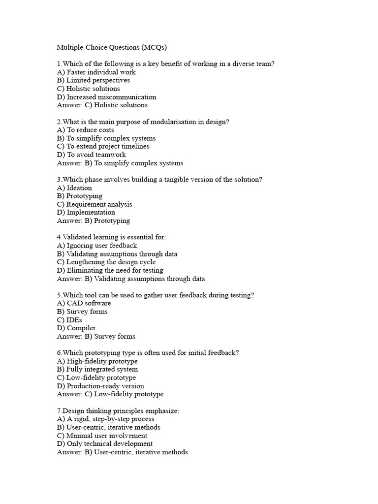 UNIT V MCQ.docx | PDF | Usability | Prototype