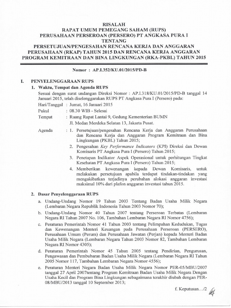 2015 - Risalah RUPS RKAP 2015 - 16 Januari 2015 | PDF
