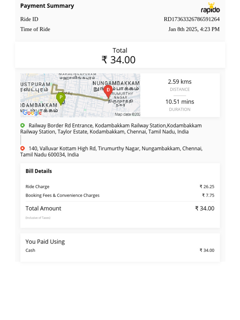 Chennai Taxi Ride Invoice Summary | PDF | Invoice | Economies
