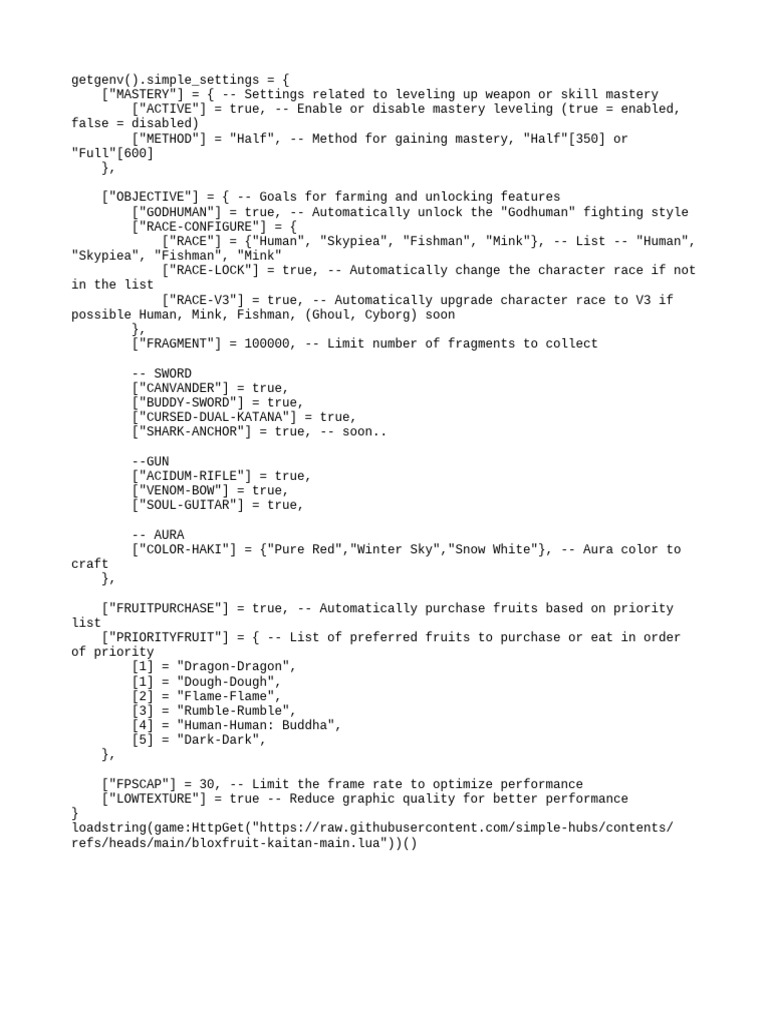 Simple Kaitun Script Settings | PDF