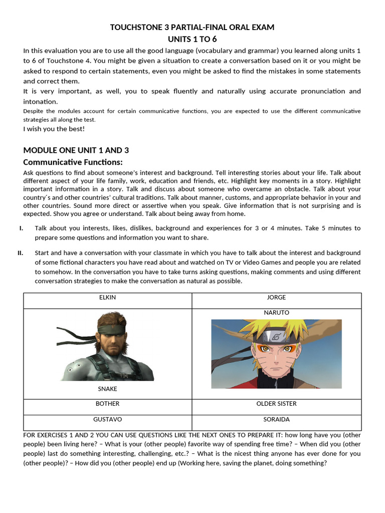 Touchstone 4 Partial Final Exam Units 1 To 6 | PDF