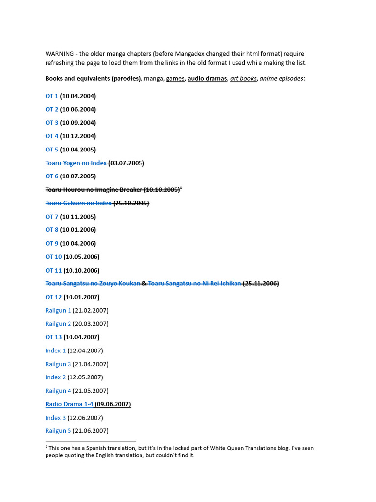 Ultimate Chronological Toaru Release Order | PDF