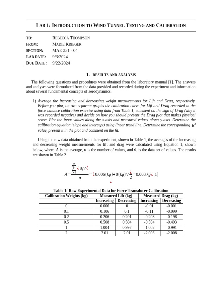 MAE 331 Lab 1 Memo Report | PDF | Pressure | Pressure Measurement