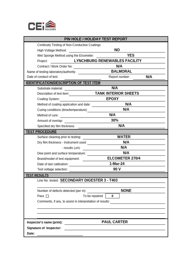 T403 Holiday Test Form | PDF
