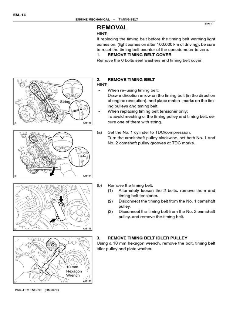 2KD Timing Belt Removal Guide | PDF | Vehicle Technology | Engine ...