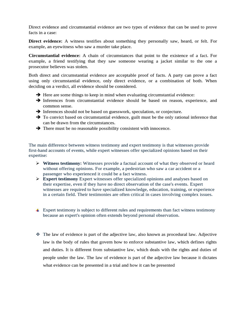 Direct Evidence and Circumstantial Evidence Are Two Types of Evidence ...