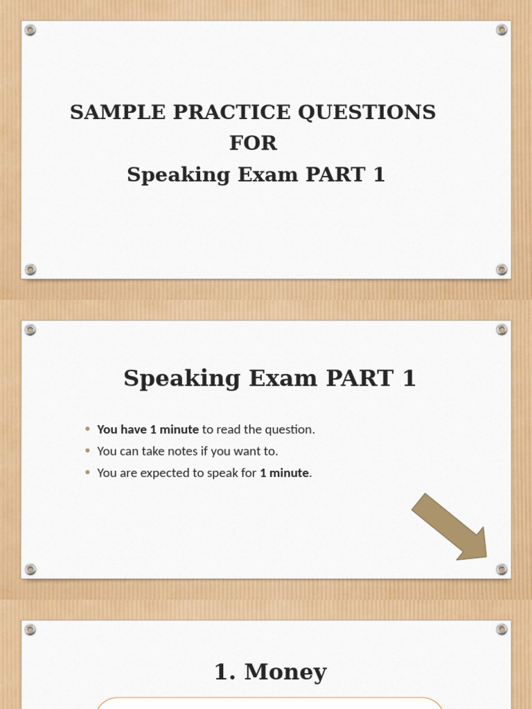 Speaking Exam Part 1 Practice Questions | PDF
