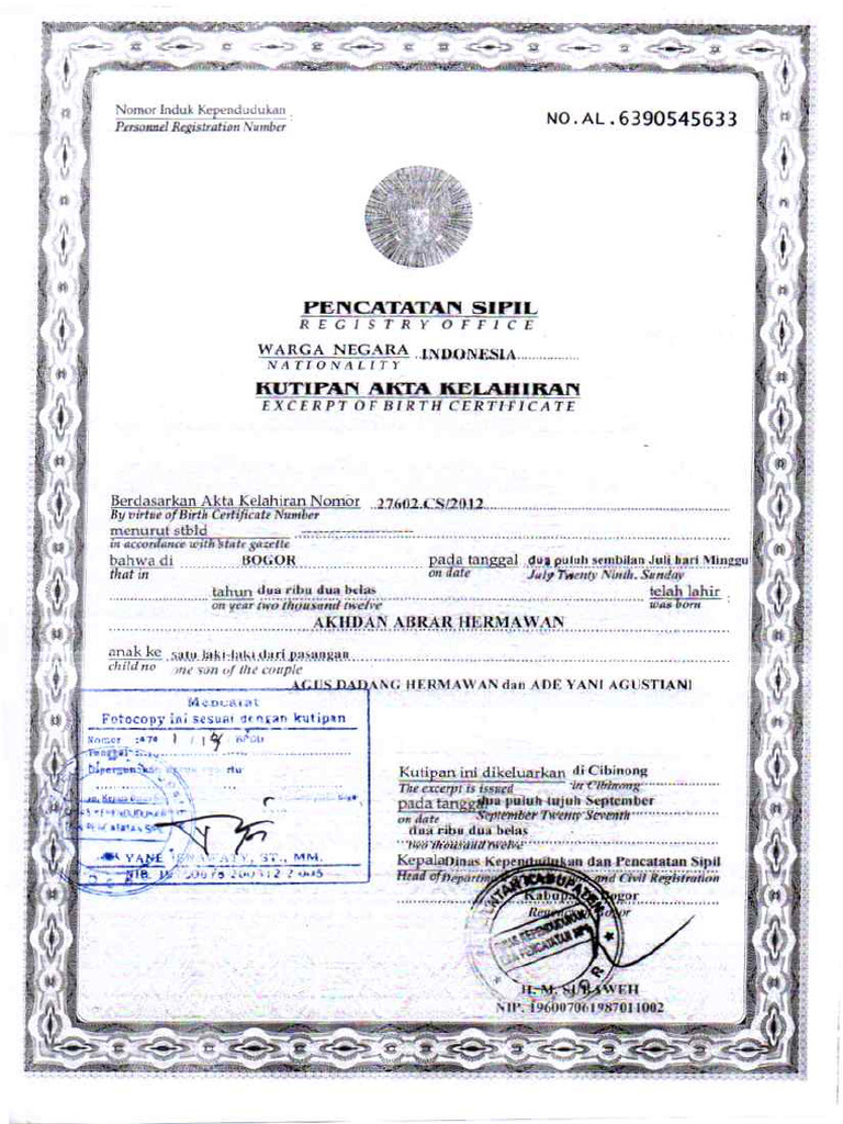 AKTE ANAK Ke-1 AKHDAN | PDF