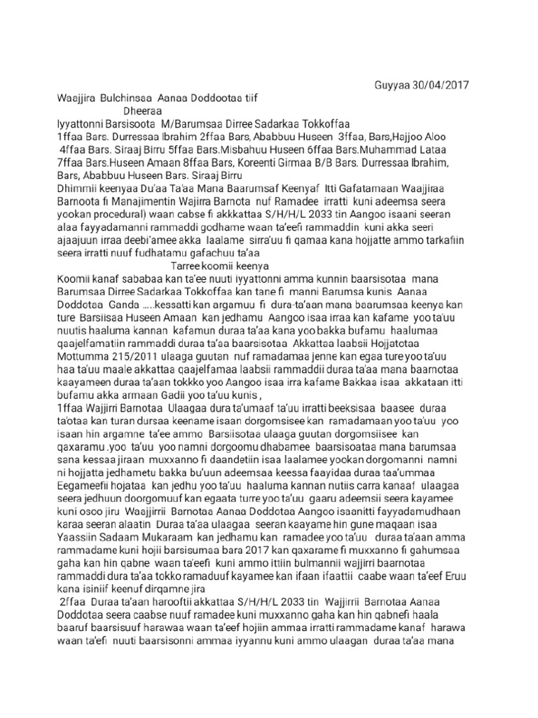 Mana Barumsaa Dirree Sad 1ffaa Koomii Barsisotaa | PDF