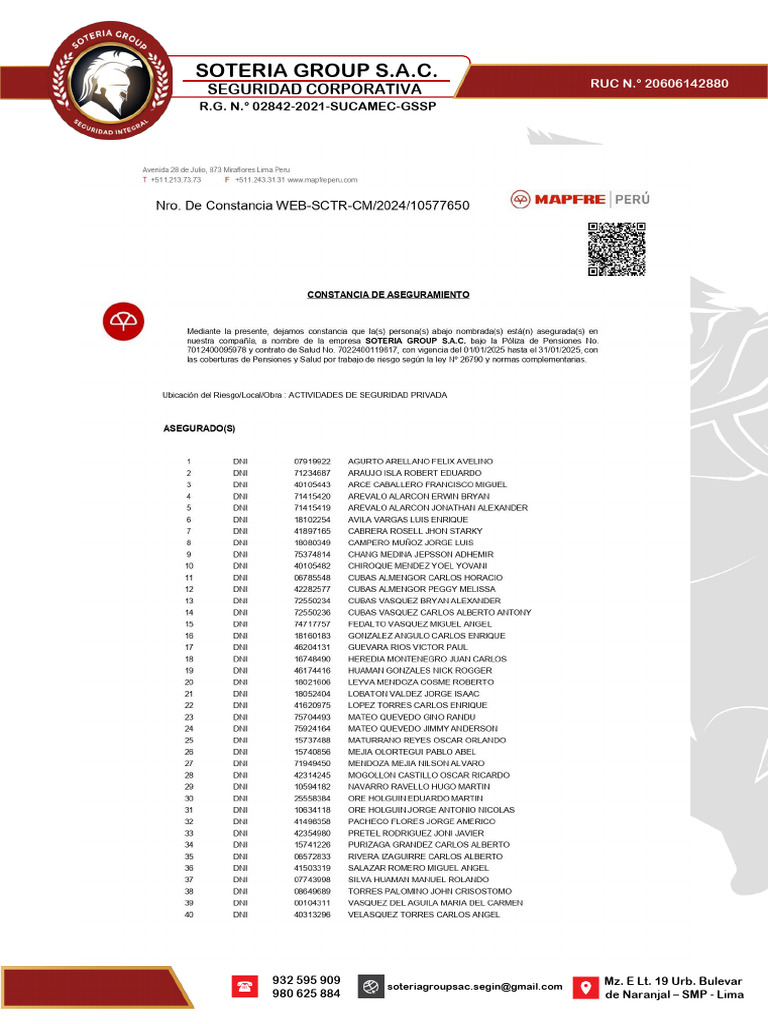 SCTR MAPFRE - SOTERIA | PDF