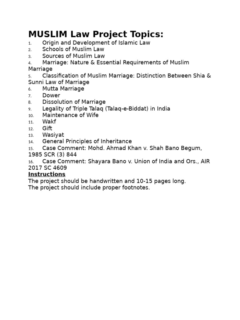 MUSLIM Law Project Topics | PDF