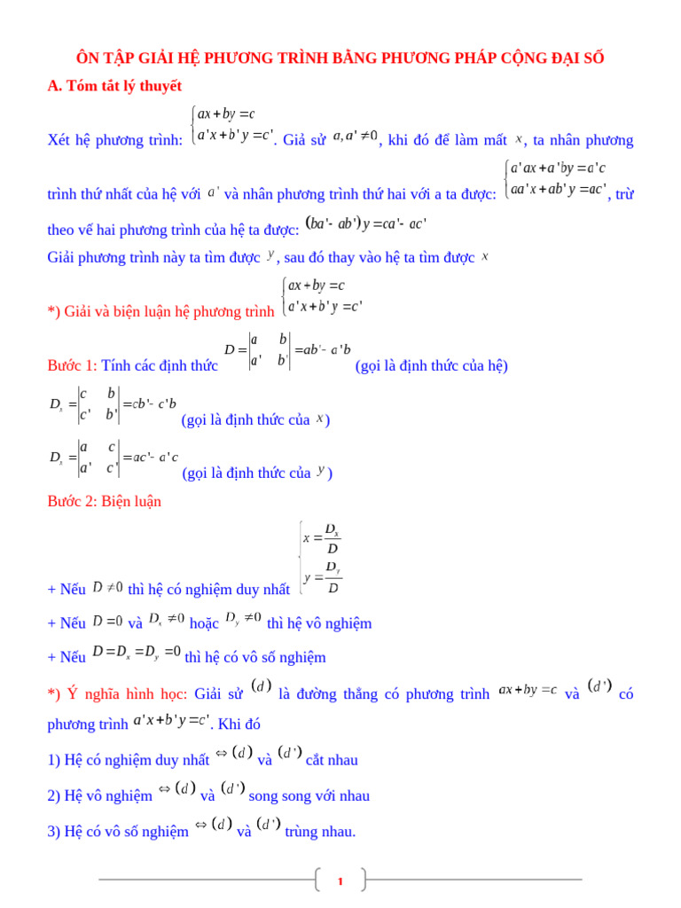 Tai Lieu Toan 9 Chu de Giai He Phuong Trinh Bang Phuong Phap Cong Dai So | PDF