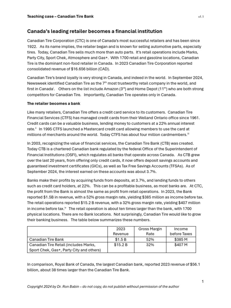 Canadian Tire Bank | PDF | Banks | Private Sector