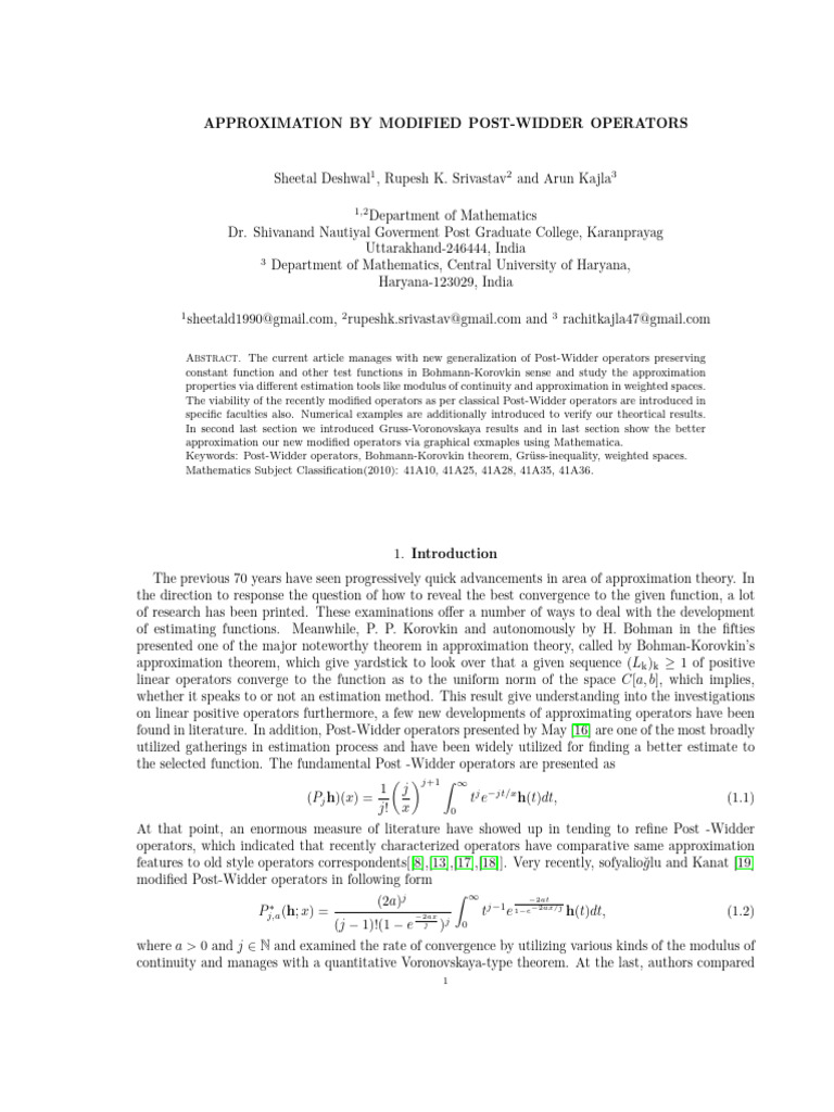 Approximation By Modified Post Widder Operators Pdf Continuous