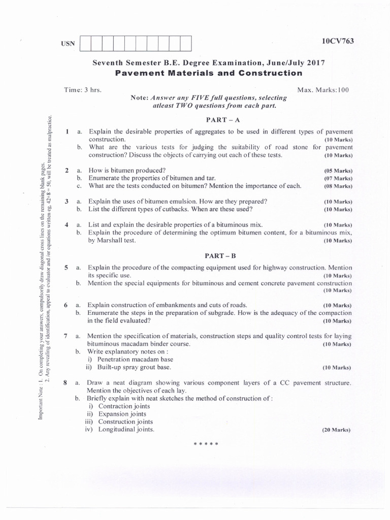 VTU Question Paper of 10CV763 Pavement Materials and Construction June ...