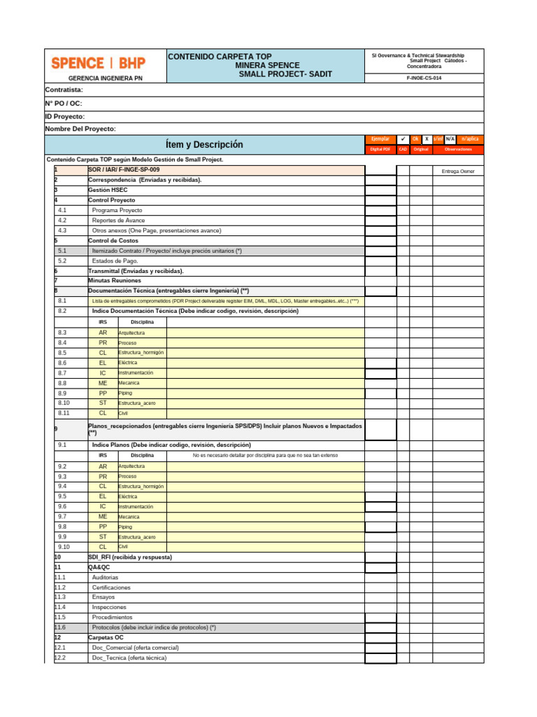 F-INGE-CS-014 Contenido Carpeta TOP | PDF | Ingeniería