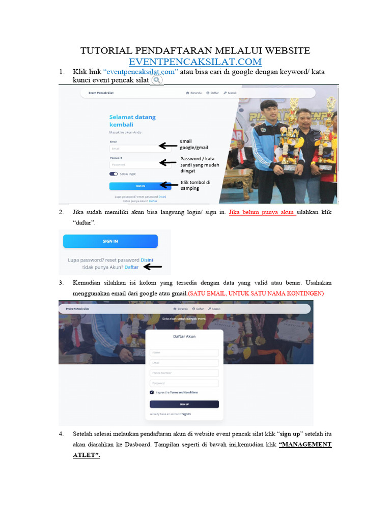 Tutorial Pendaftaran Melalui Website Eventpencaksi | PDF