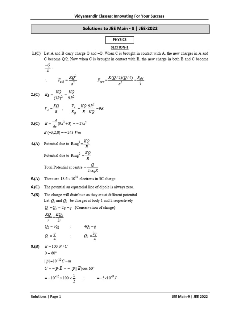 2022 JEE Main 9 Solution | PDF | Ion | Crystal Structure