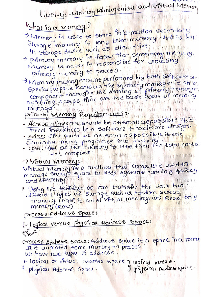 OS-unit 4 (memory management and virtual memory) | PDF