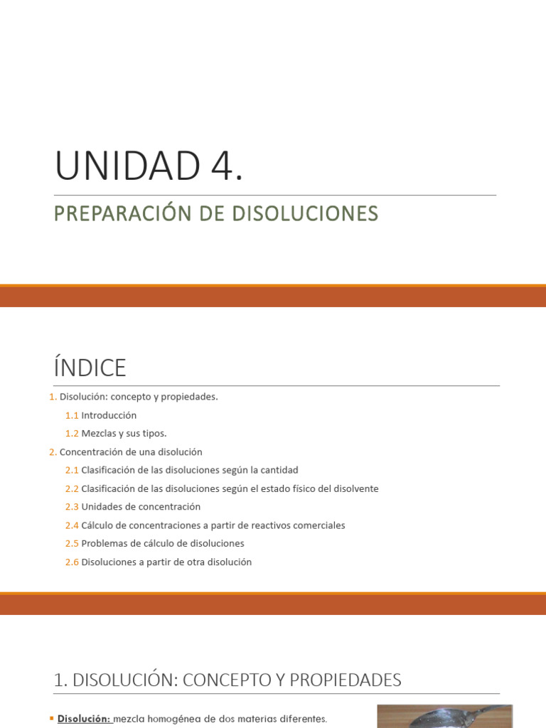 Unidad 4 - Preparación de Disoluciones | PDF | Mezcla | Concentración