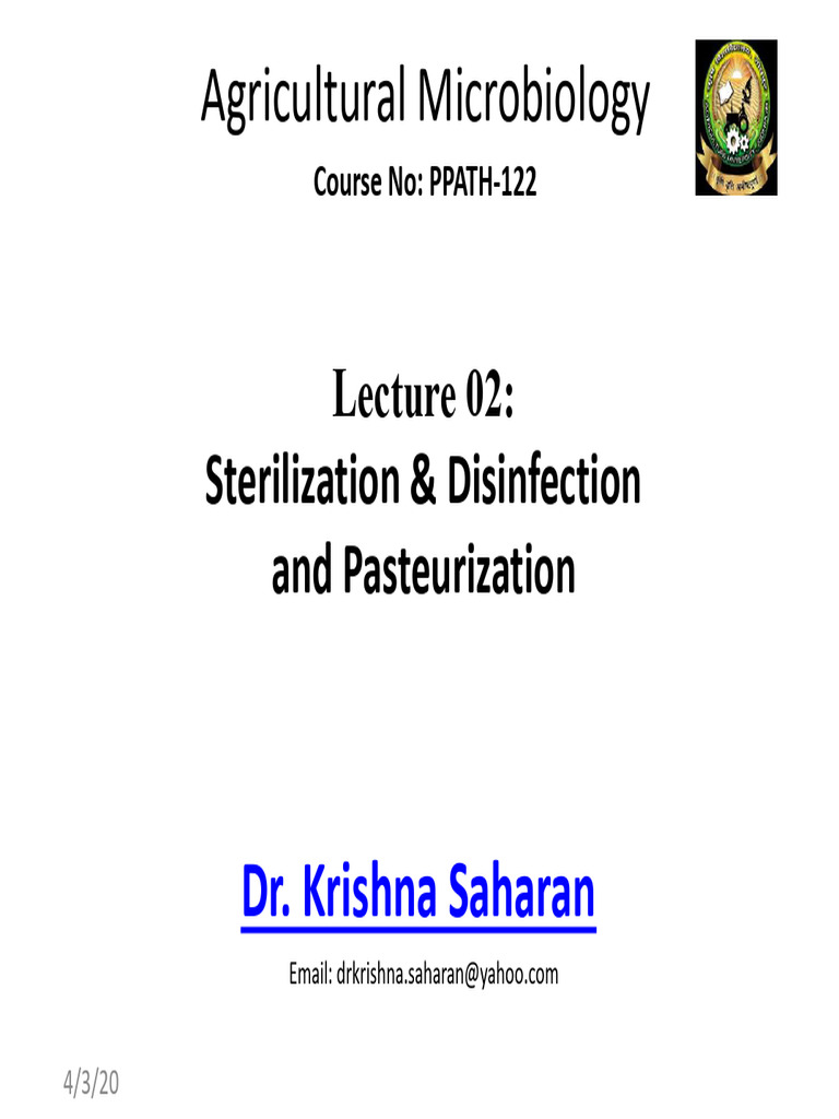 Lecture 02 Sterilization, Disinfection and Pasteuration-compressed | PDF | Sterilization ...