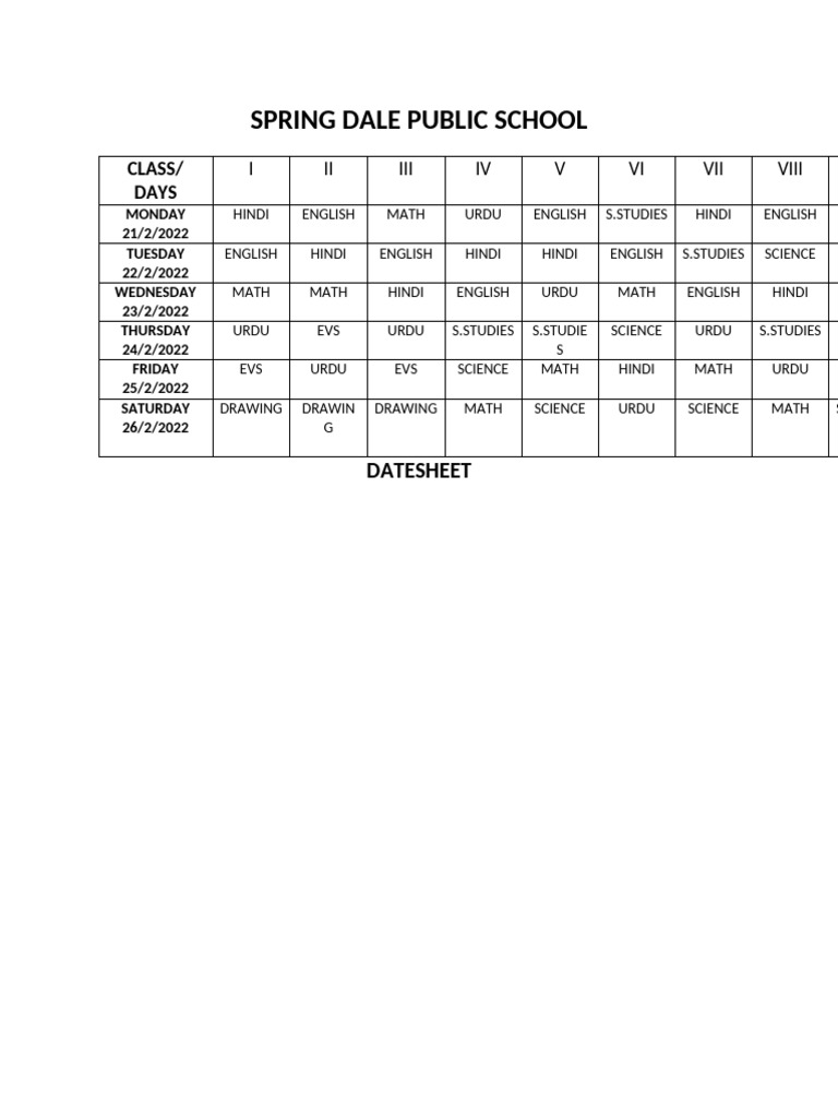Class Schedule for Spring Dale School | PDF