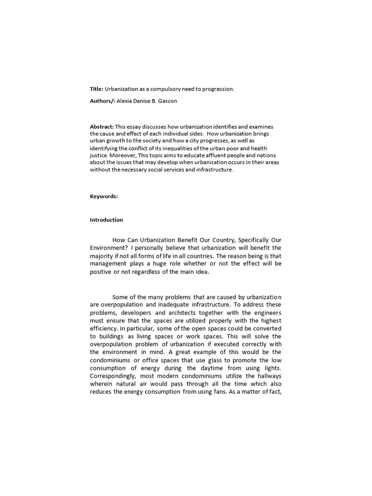 Gascon, Alexia Denise - Argumentative Essay | PDF | Urbanization ...