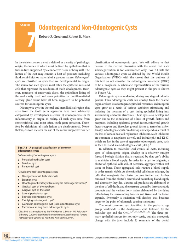 Odontogenic and Nonodontogenic Cysts | PDF | Epithelium | Medical ...