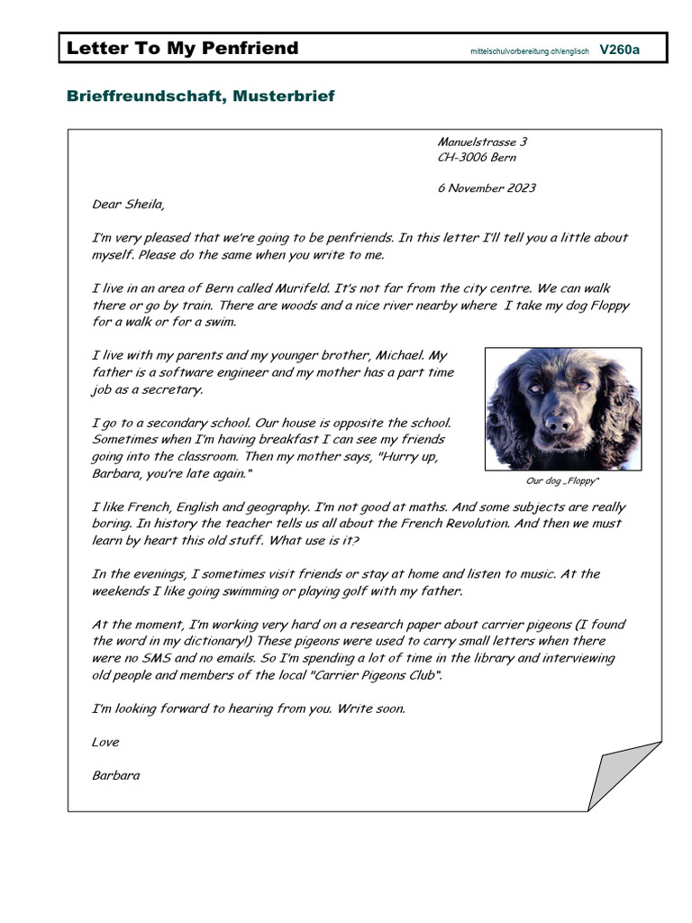 Letter to My Penfriend Barbara | PDF