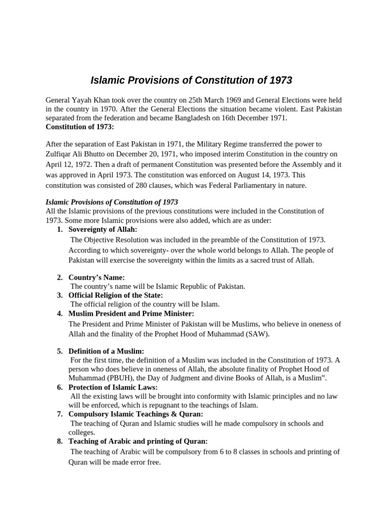 Islamic Provisions of Constitution of 1973 | PDF | Abrahamic Religions
