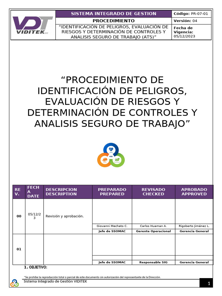 PR-07-01 Procedimiento IPER - y - ATS vr.03 | PDF | Seguridad y salud ocupacional | Riesgo