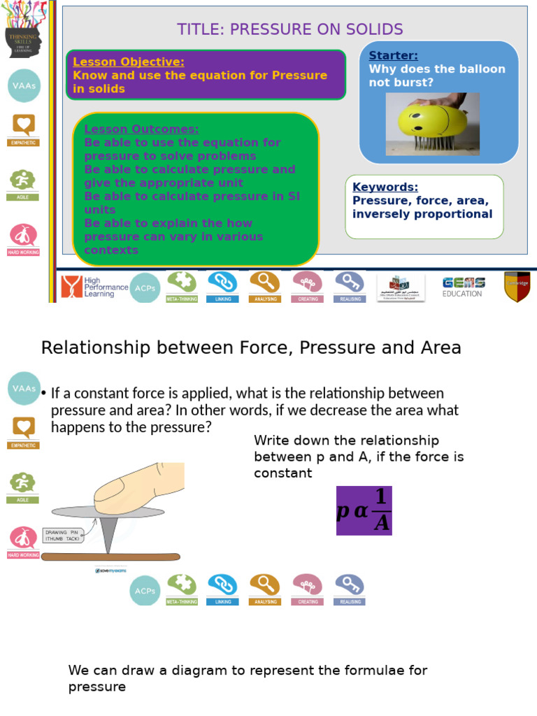 Pressure Calculations for Solids | PDF | Force | Pressure