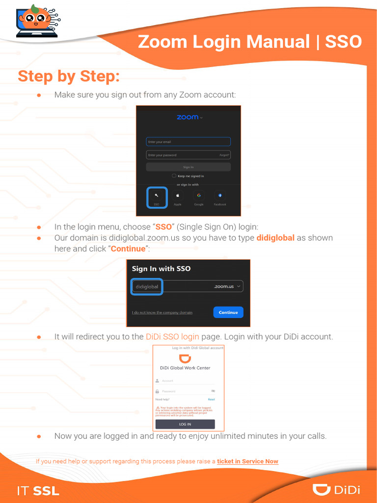 Zoom SSO Login Guide for DiDi Users | PDF