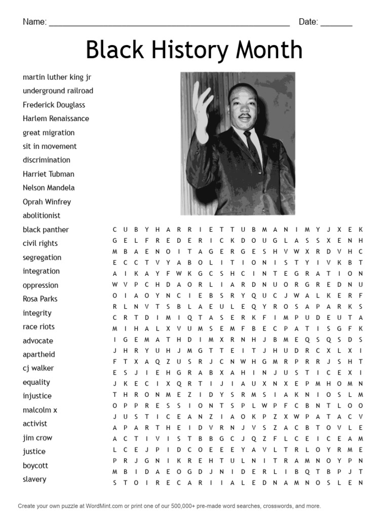 Black History Month Puzzle Activities | PDF | Crossword | Society Of ...