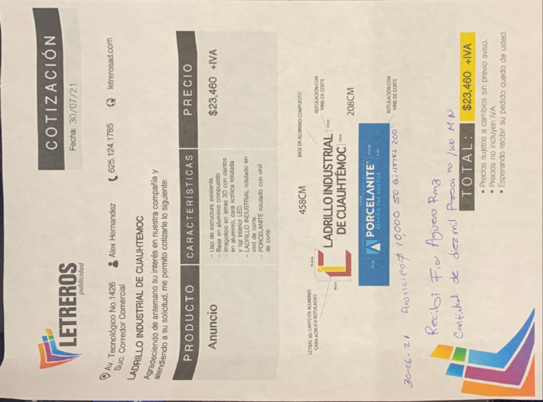 Cotización Letreros | PDF