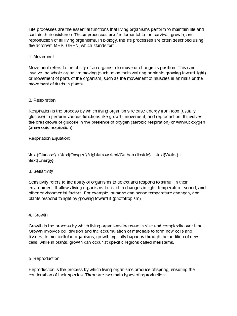 Life Processes Are The Essential Functions That Living Organisms ...