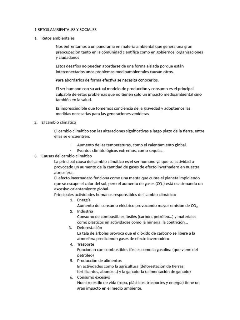 1 RETOS AMBIENTALES Y SOCIALES | PDF | Contaminación | Entorno natural