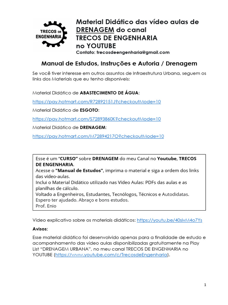 Manual+de+Estudos+de+DRENAGEM+V6 | PDF | YouTube | Engenharia Manual+de+Estudos+de+DRENAGEM+V6 | PDF | YouTube | Engenharia