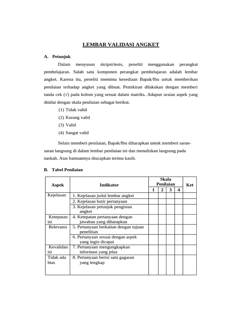 Lembar Validasi Angket Umum | PDF