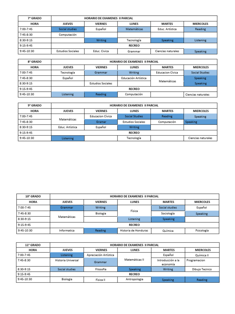 Horario de Examenes II Parcial Media | PDF | Science | Ciencias Naturales