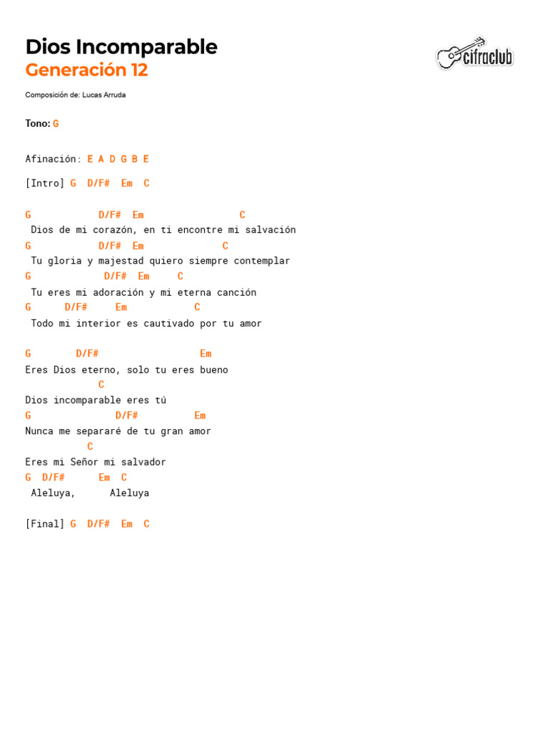 Cifra Club - Generación 12 - Dios Incomparable | PDF