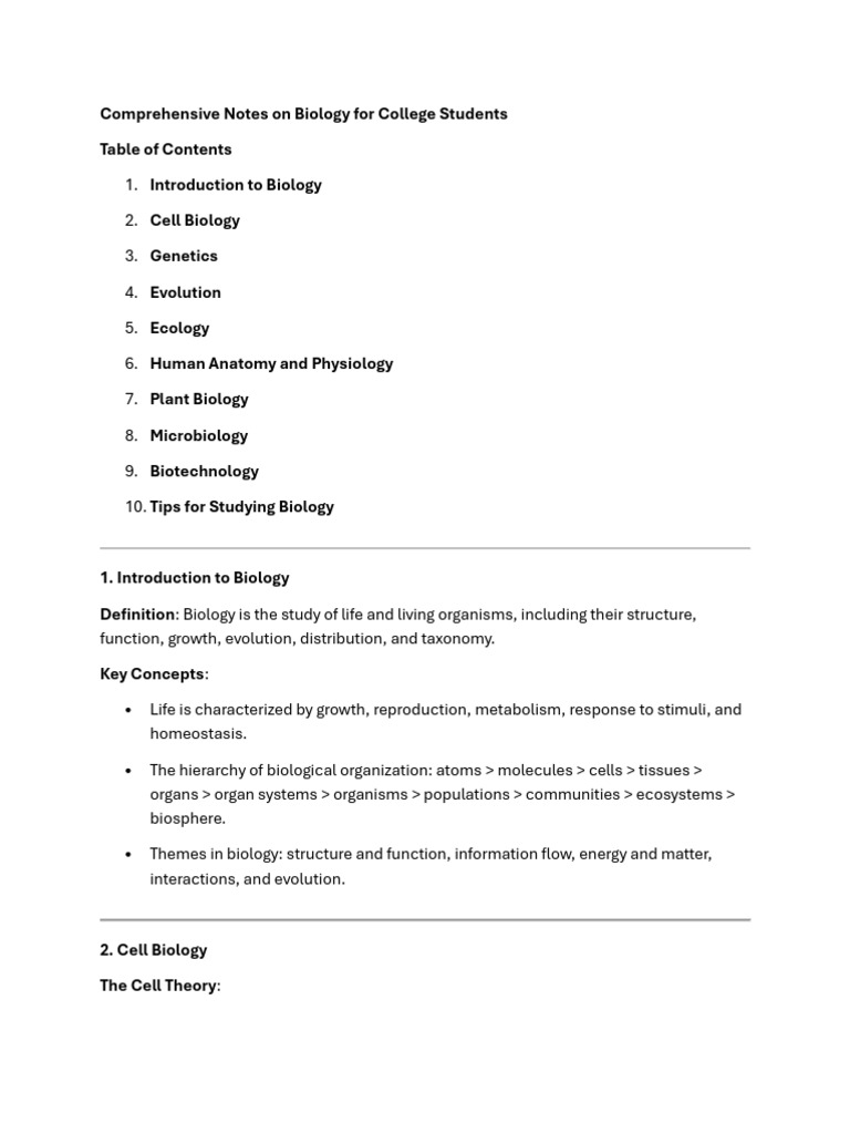 Notes on Biology v1 | PDF | Biology | Cell (Biology)